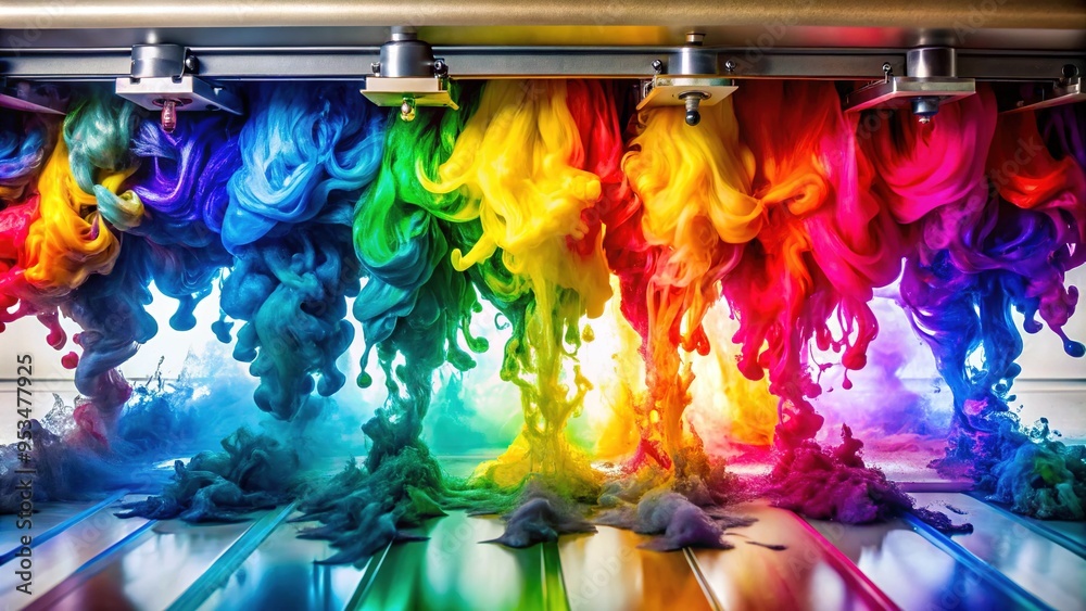 Vibrant swatches of colorful ink flowing from a printer's nozzles ...