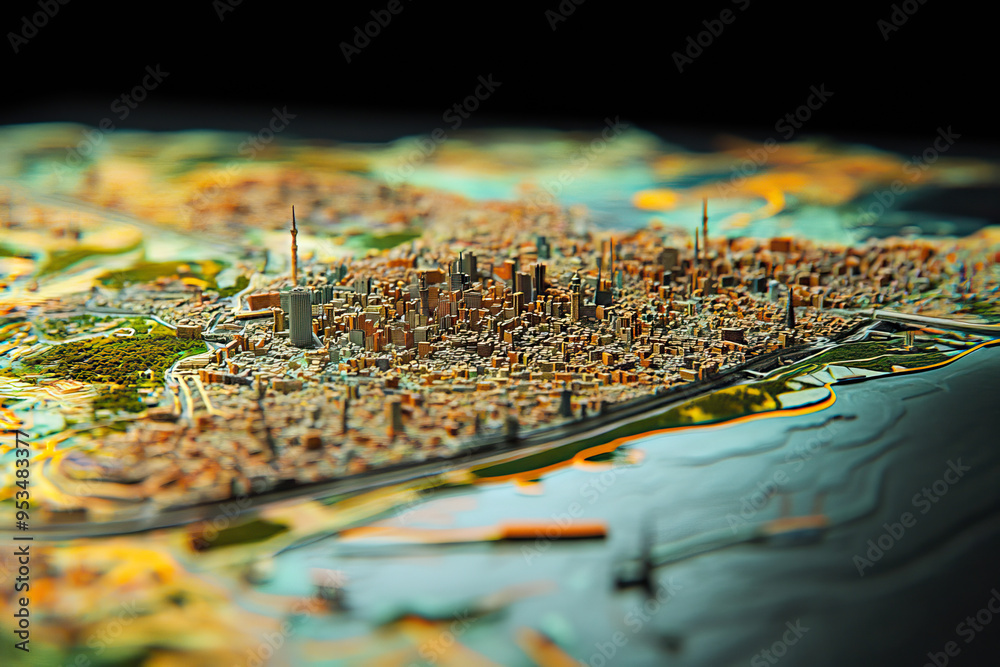 Technical aerial visual, 3D LiDAR GIS aerial map satellite scan model ...