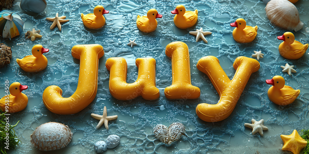 July Calendar month Ducks (people) to water typical of the month ...