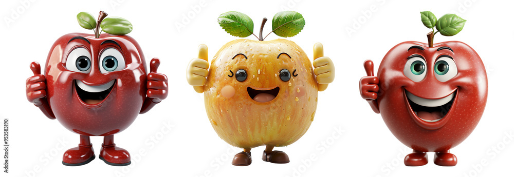 set of 3d illustrations of apple characters with cute and fun ...