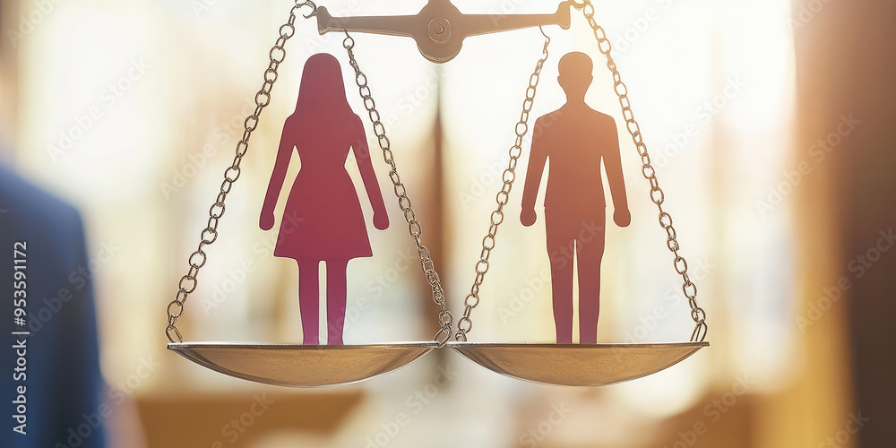 Scales with female figure and male figure. Concept of gender equality ...