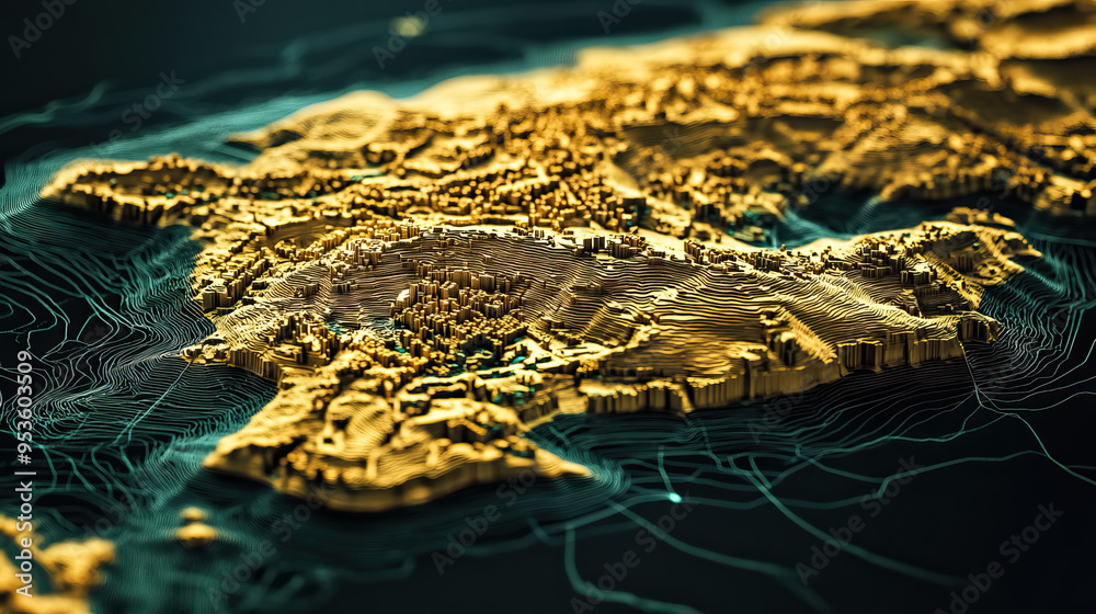 Technical aerial visual, 3D LiDAR GIS aerial map satellite scan model ...