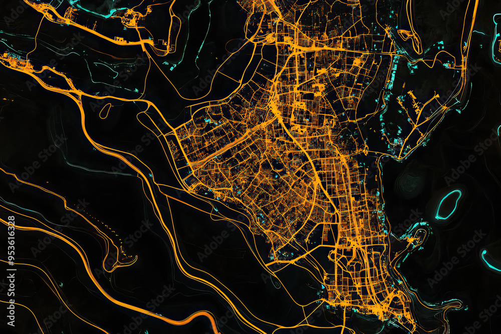 Technical aerial visual, 3D LiDAR GIS aerial map satellite scan model ...