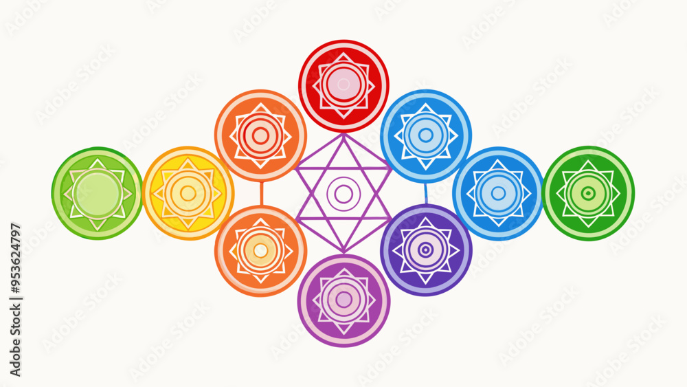 Chakra Symbol Tattoo Design with Sacred Geometric Patterns in Rainbow ...