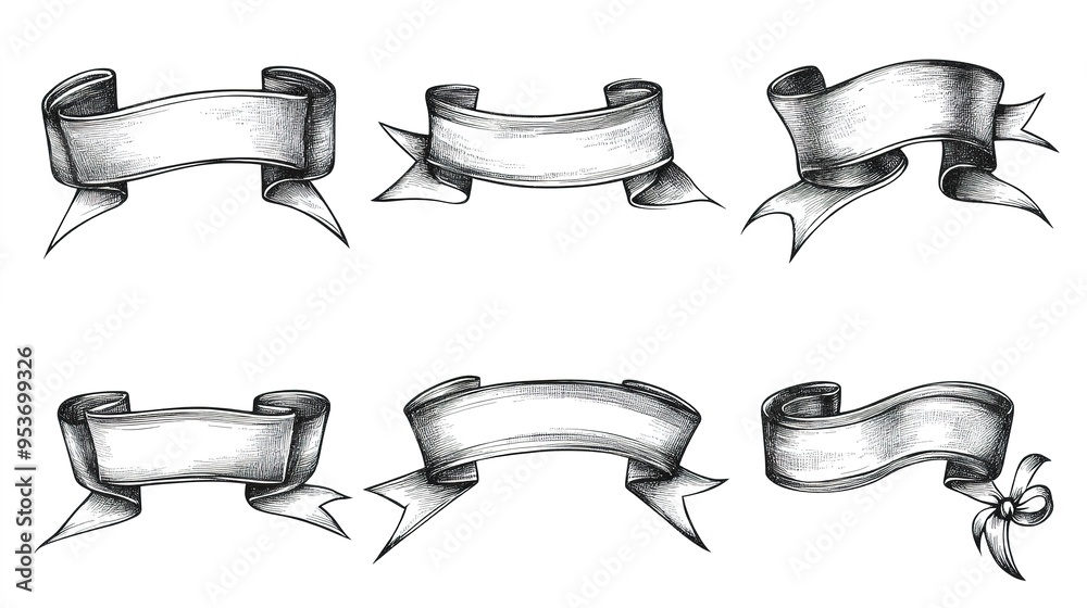 Engraved Ribbons: Vintage Tape Templates for Design Labels Featuring ...