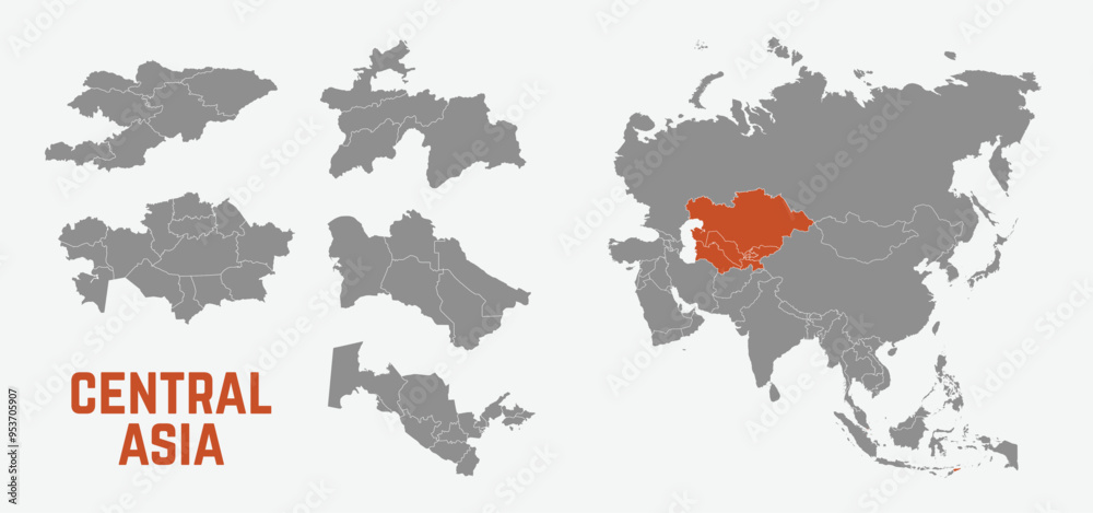 Central Asia map. Uzbekistan, Kazakhstan, Turkmenistan, Kyrgyzstan ...