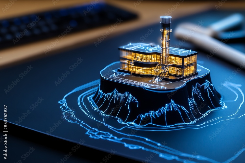 Ilustración de Stock Geothermal energy facility design is highlighted ...