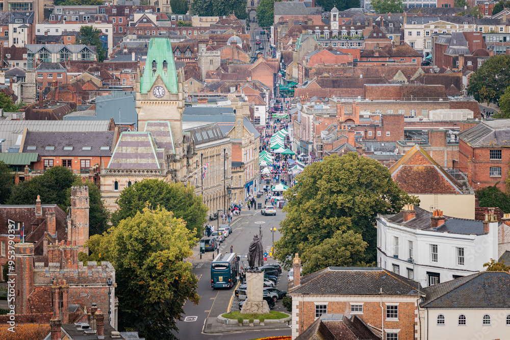 Guildhall Winchester,and high street, famous medieval architecture in ...