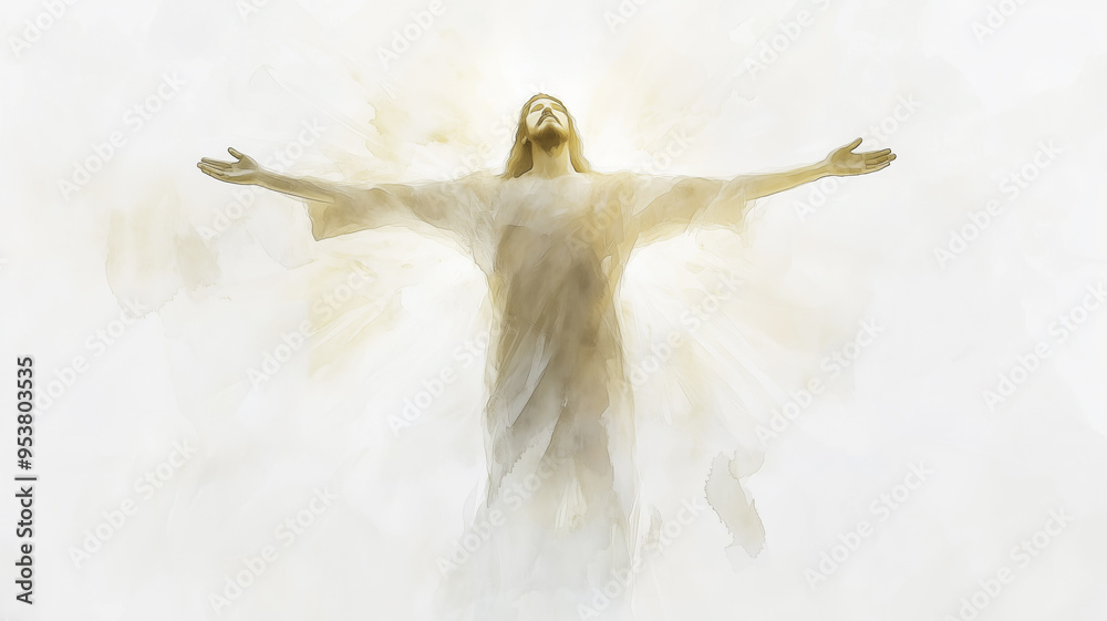 Watercolor illustration of the Resurrected Jesus with subtle light ...