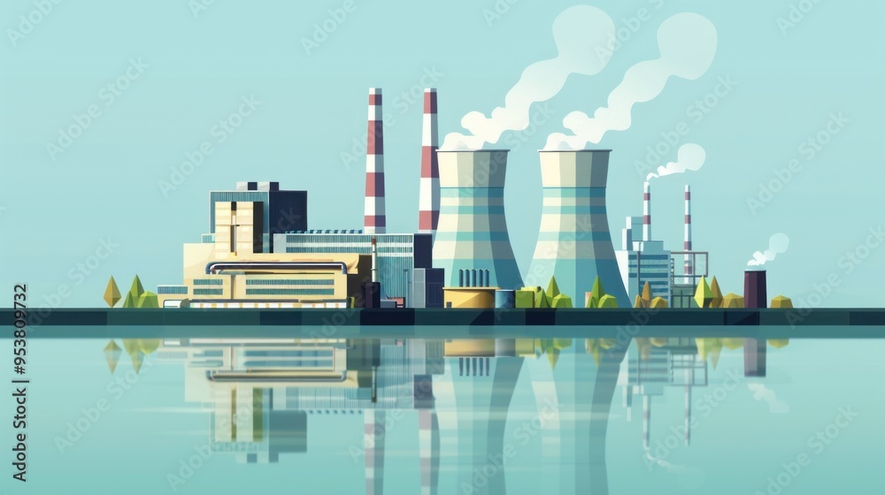 Visual of a grain silo and processing facility flat design side view ...