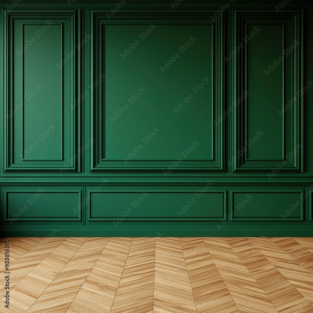 Elegant interior with an emerald green wall featuring classic molding ...
