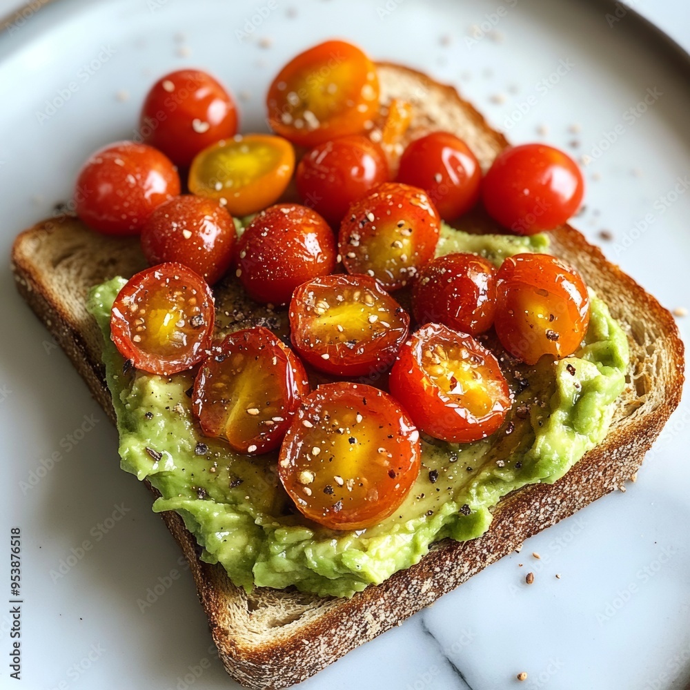 10. Whole grain toast topped with smashed avocado and cherry tomatoes ...