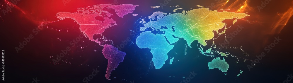 Colorful world map illustration highlighting different continents with ...