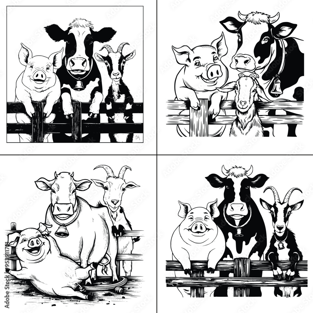 Vector de Stock Farm animals clipart,Farm life dxf,Pig svg,Cow Svg ...