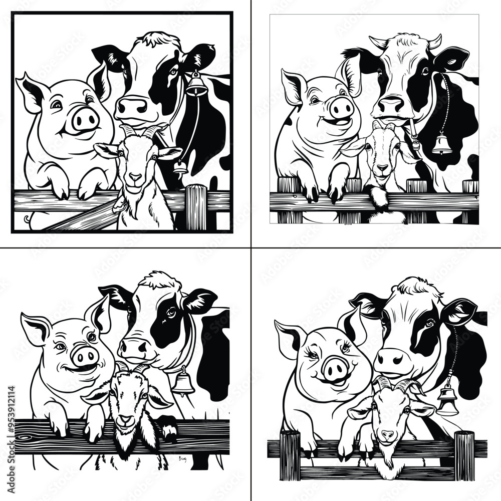 Vector de Stock Farm animals clipart,Farm life dxf,Pig svg,Cow Svg ...