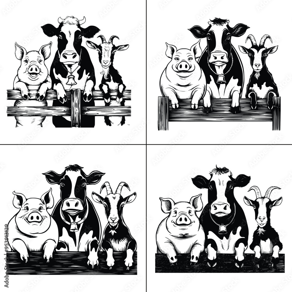 Image vectorielle Stock Farm animals clipart,Farm life dxf,Pig svg,Cow ...