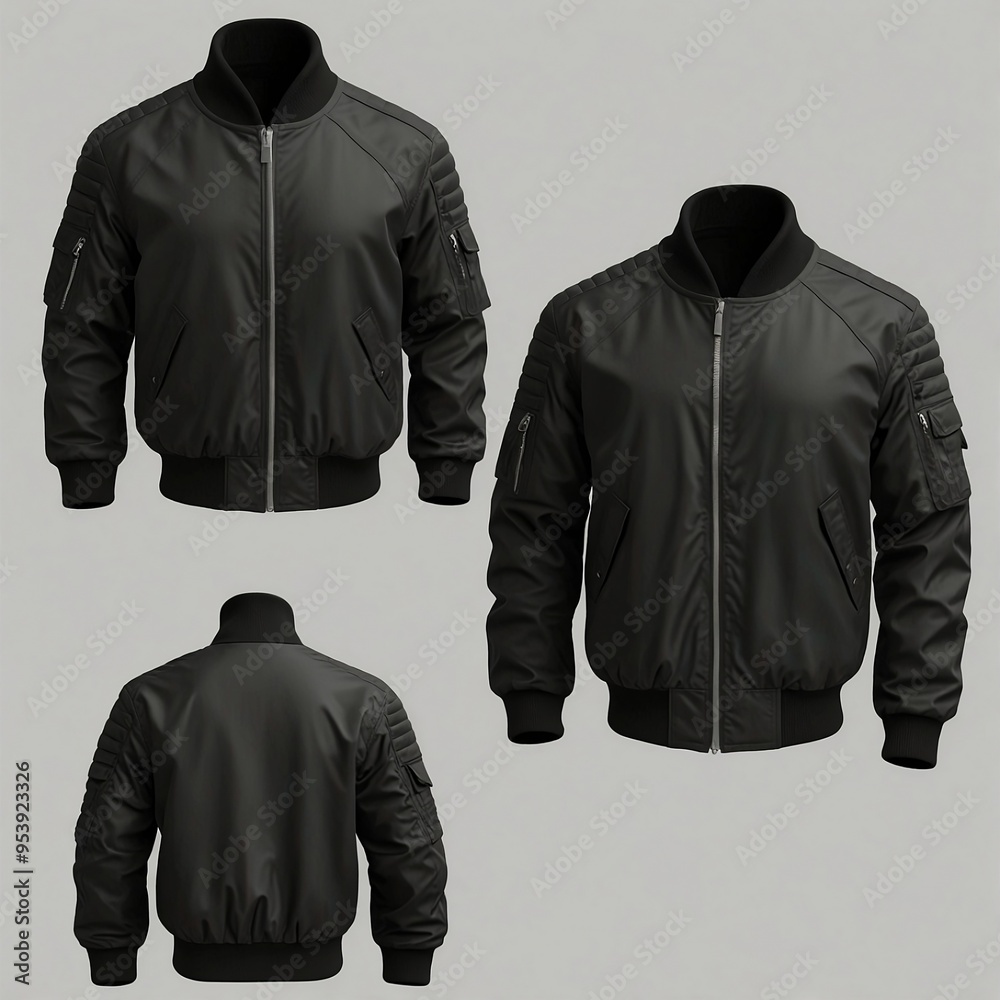 Black Bomber Jacket, mock up template, front and back view, isolated on ...