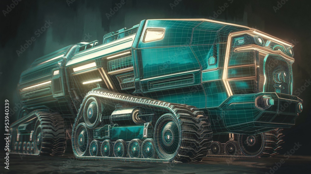 Cybernetic Colossus: A hulking, futuristic treaded vehicle emerges from ...