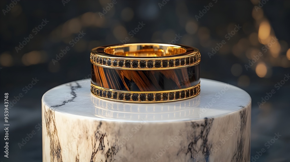 Captivating wooden ring with a polished ebony inlay set in an ...