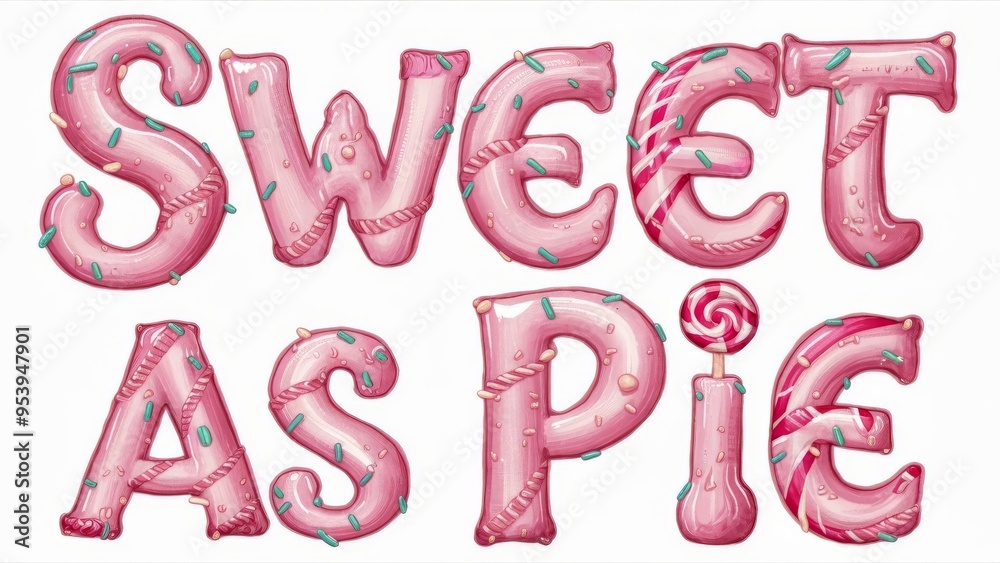 Sweet as pie typography in glossy pink candy style with sprinkles. Bold ...