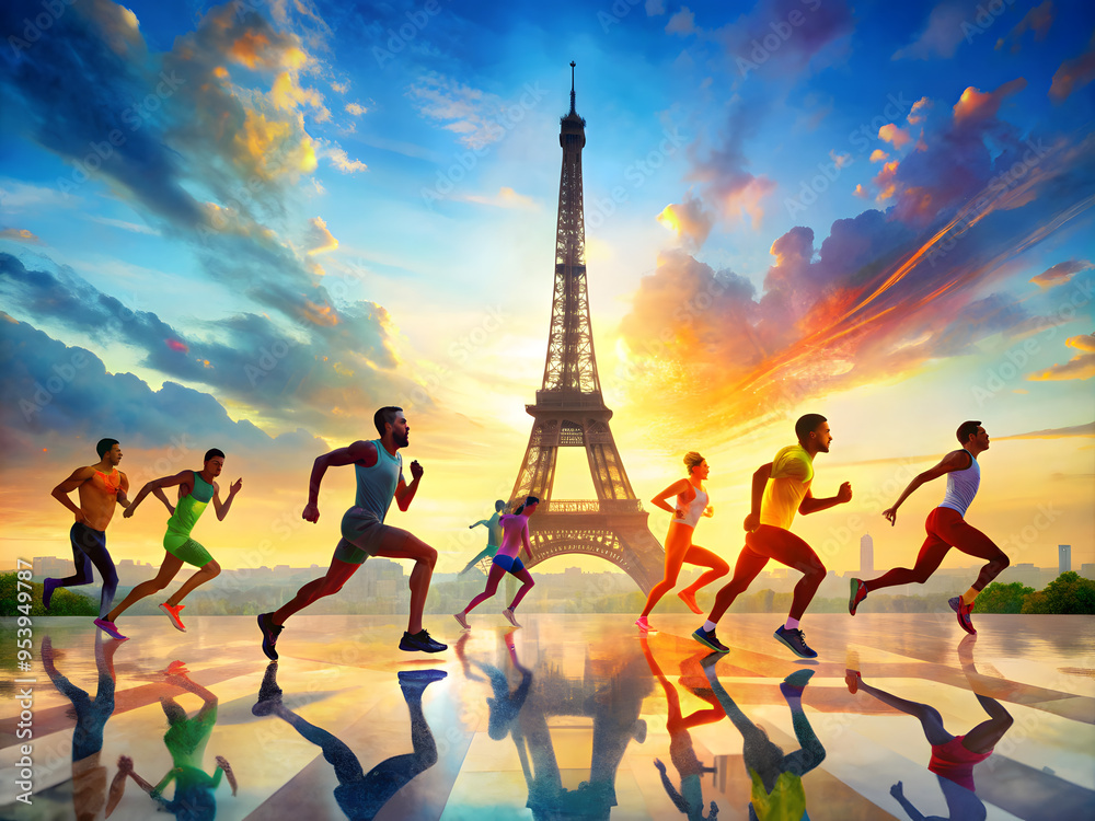 Abstract Artwork of Athletes runner Competing with Paris Olympics ...