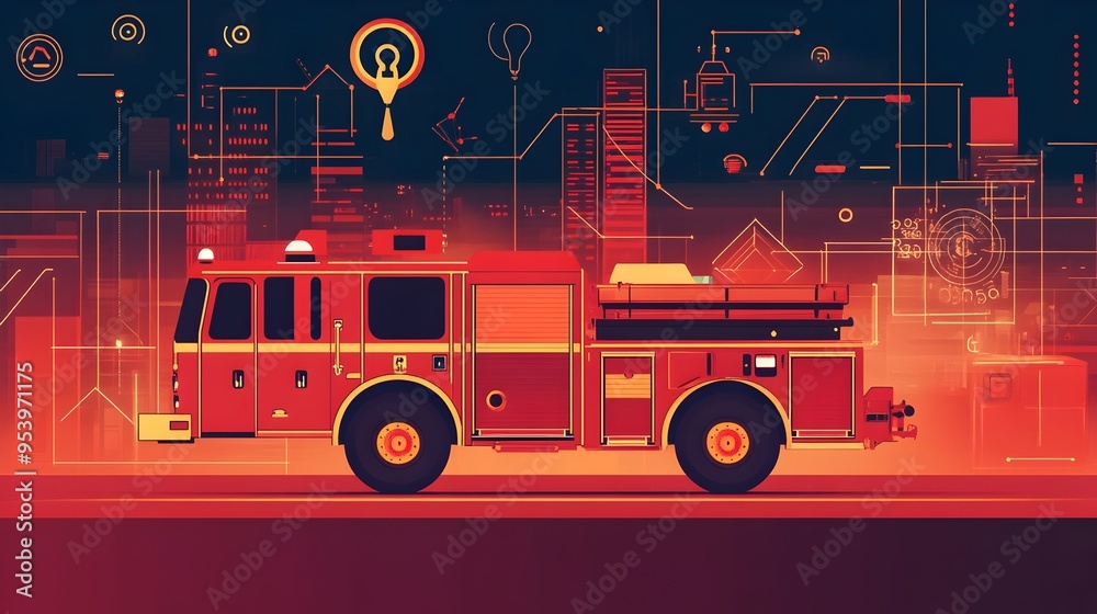 Cutting edge graphic depicting smart firefighting equipment leveraging ...