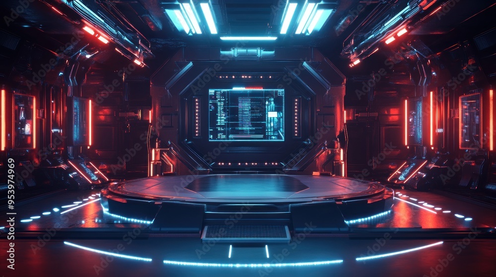 Cyberpunk technology room theme stage podium high tech background ...