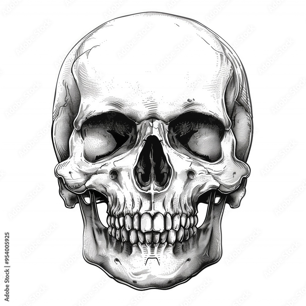 Classic Human Skull Drawing, Skeleton Bones, Halloween Isolated Creepy ...