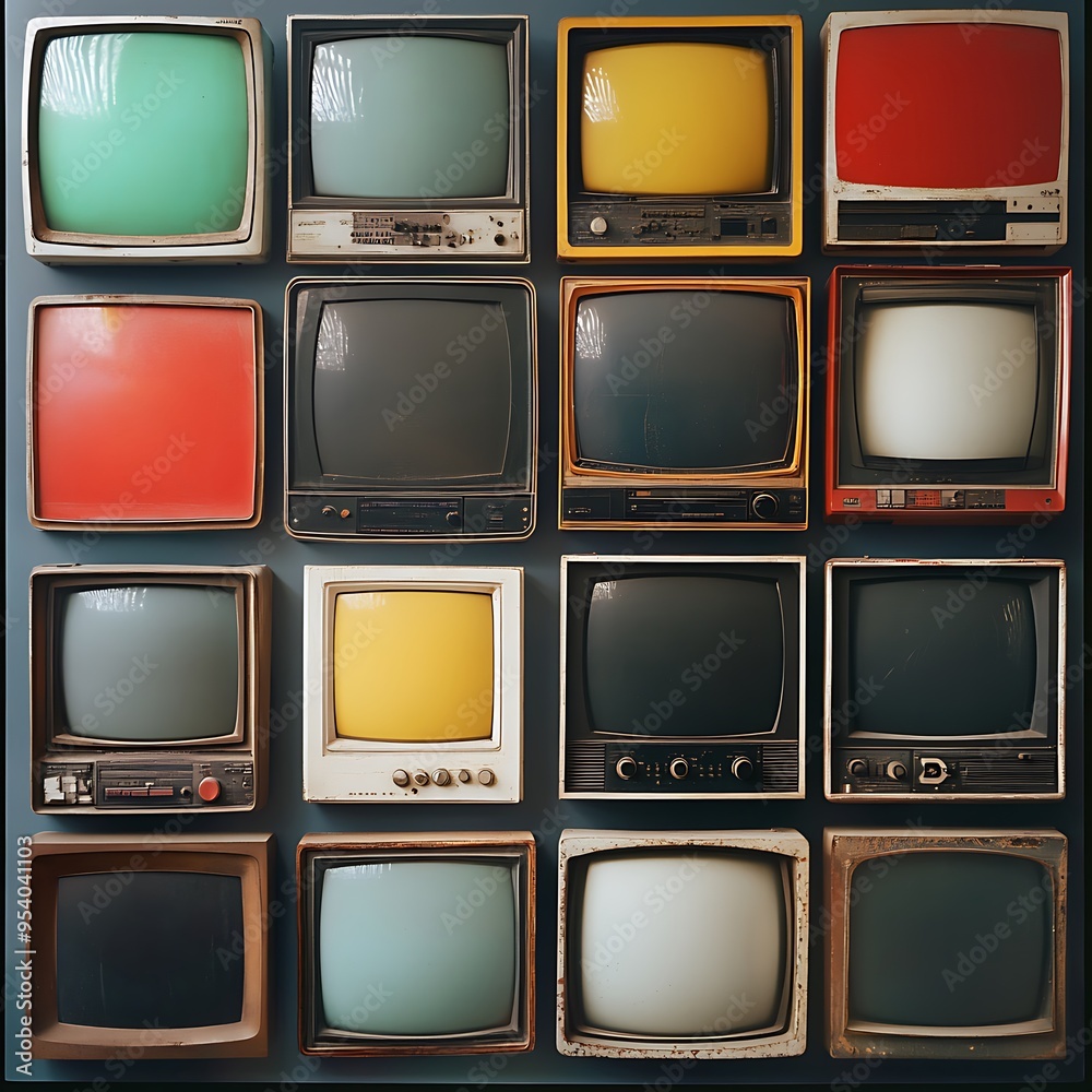 Old vintage television monitor screen with empty displays isolated ...