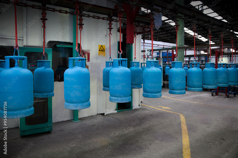 Bottled Gas. Gas cylinder production process. Process of quality ...