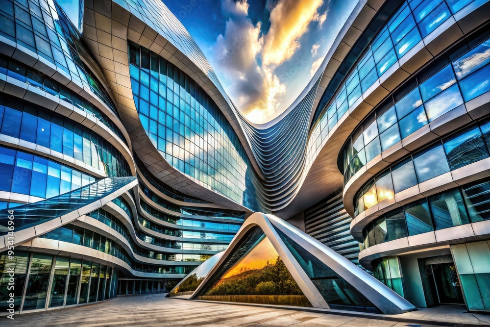 Futuristic architecture juxtaposes angular lines and curves in bold ...