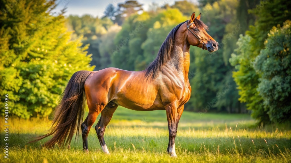 Magnificent Arabian stallion with gleaming coat and refined features ...