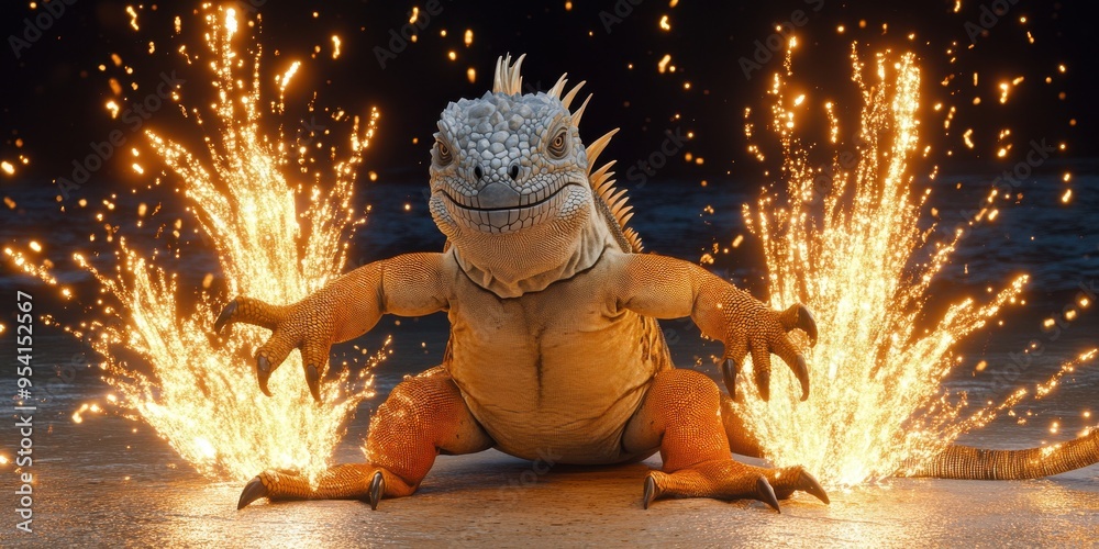Spectacular CGI Render of a Fire-Breathing Dragon Lizard with Explosive ...