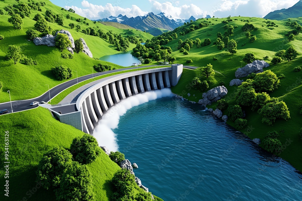 Energy Illustration Hydroelectric, Dams, and Sustainability shown in a ...