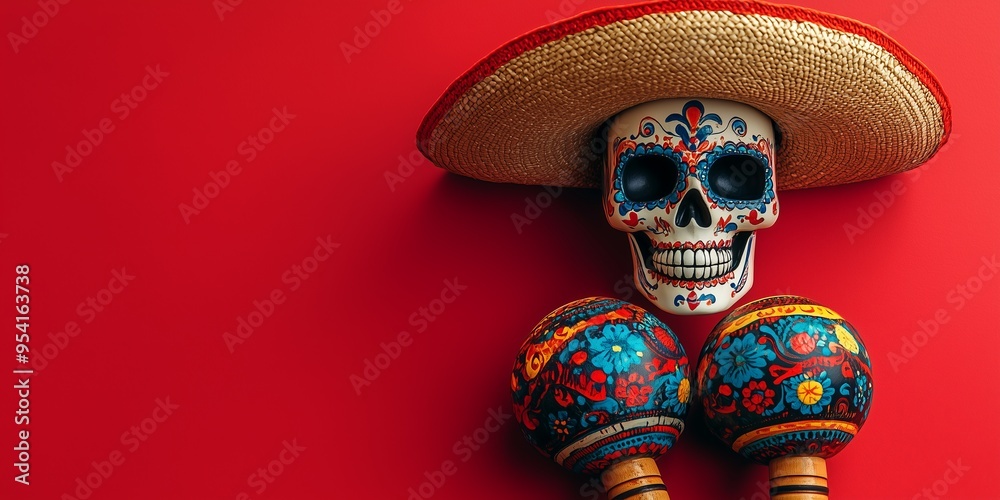 ภาพประกอบ Stock Painted human skull for Mexico's Day of the Dead (El ...