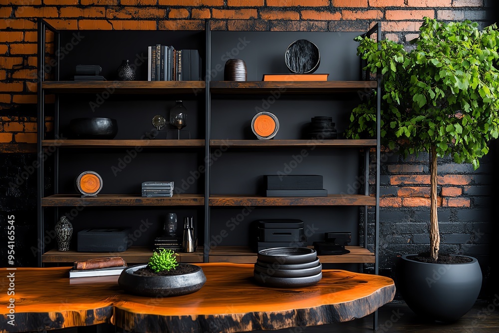 Handmade Furniture Shelves, Metal, and Industrial depicted in an ...
