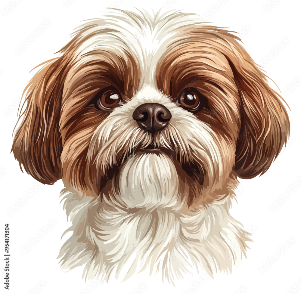 Shih Tzu Dog Face: A delicate, detailed illustration of a Shih Tzu's ...