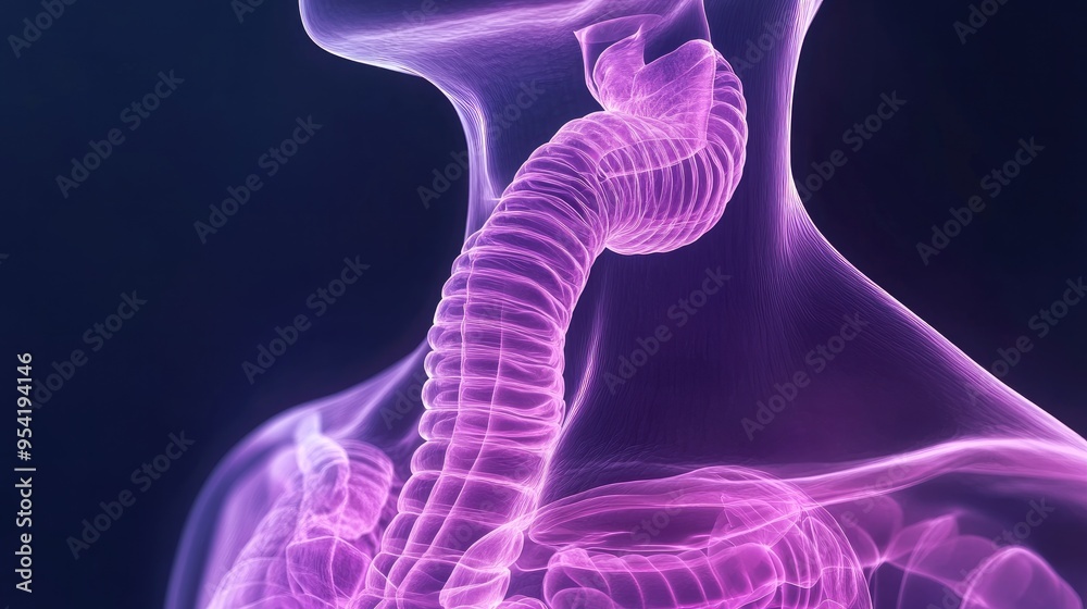 Detailed diagram of the esophagus showing the transition from the ...