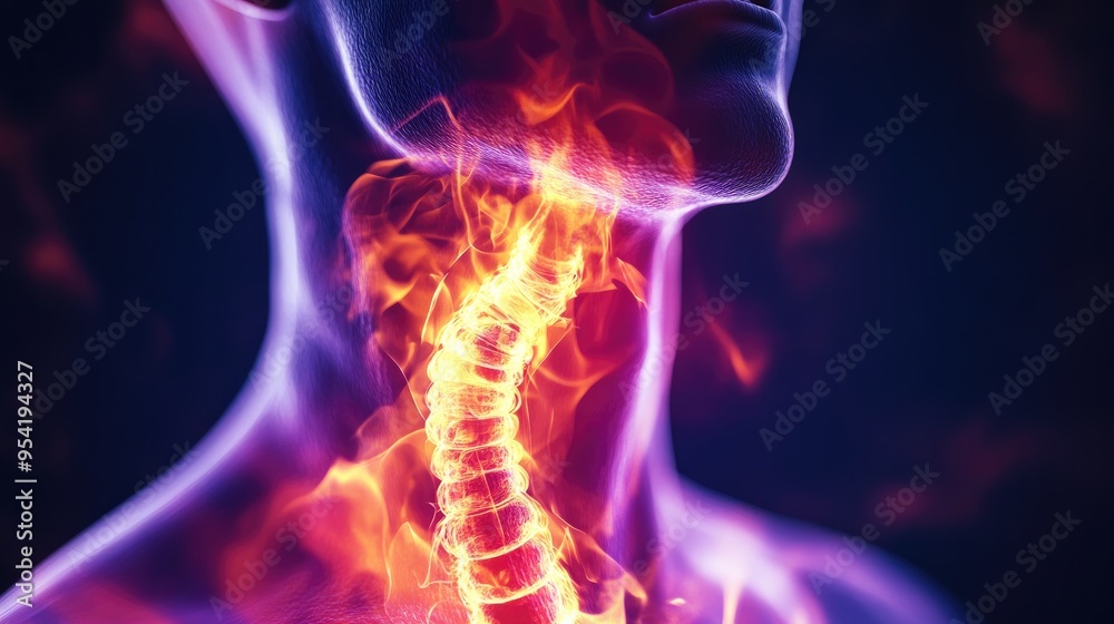 Medical illustration of acid reflux affecting the esophagus, showing ...