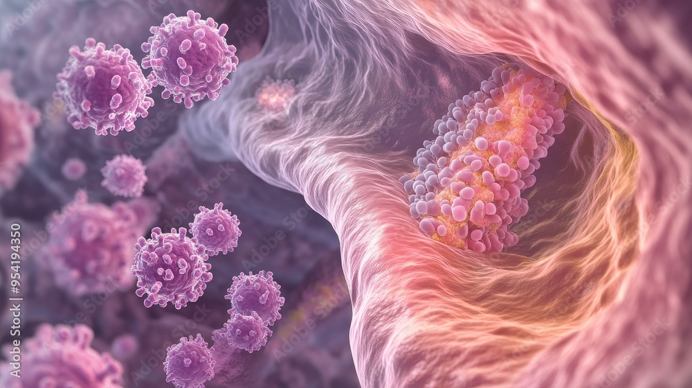 Medical illustration of esophageal candidiasis, showing a fungal ...
