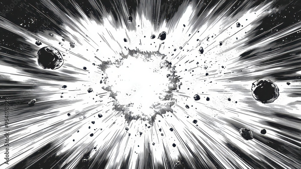 dynamic mangastyle explosion bold black ink lines radiating outward ...