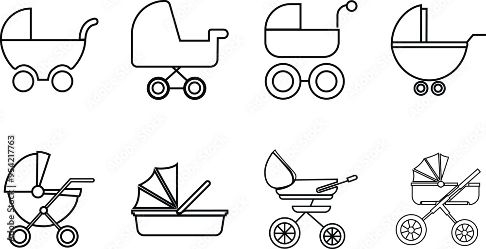 Baby carriage icons Set. Child buggy symbols. kid trolley signs. mother ...