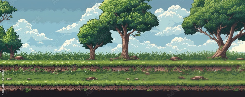 Pixel Art Spring Summer Nature Landscape, Video Game Outdoor Platformer ...