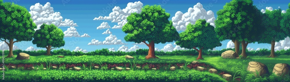Pixel Art Spring Summer Nature Landscape, Video Game Outdoor Platformer ...