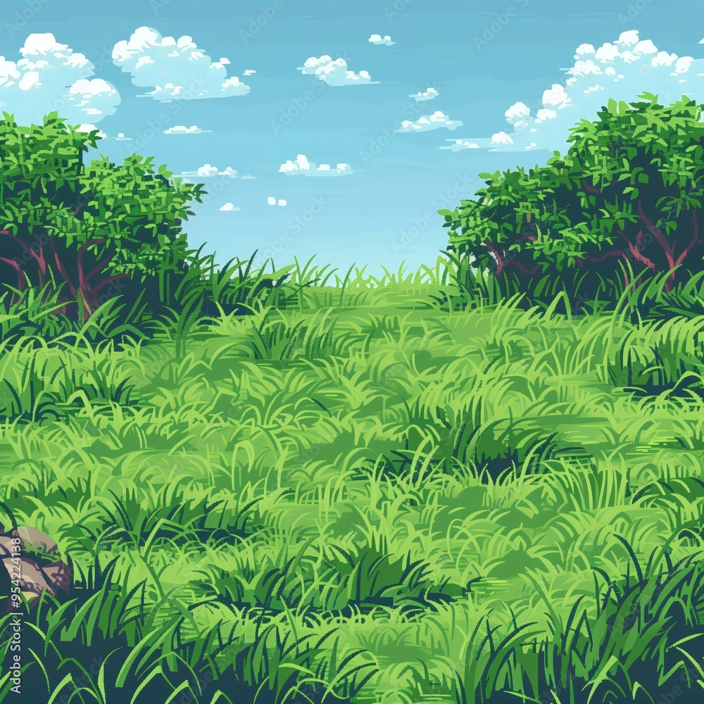 Pixel Art Spring Summer Nature Landscape, Video Game Outdoor Platformer ...