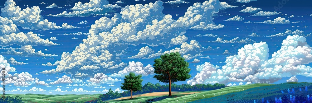 Pixel Art Spring Summer Nature Landscape, Video Game Outdoor Platformer ...