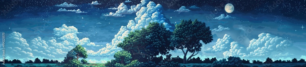 Pixel Art Spring Summer Nature Landscape, Video Game Outdoor Platformer ...