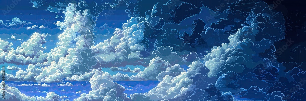 Pixel Art Clouds Spring Summer Nature Cloudscape, Video Game Cloudy Outdoor Weather Platformer ...