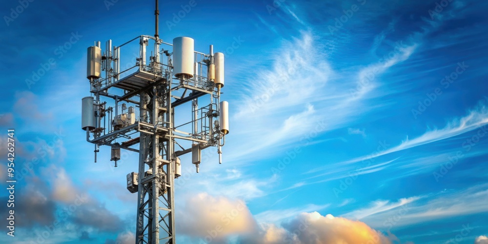 Metal cell phone relay tower structure with mounted relays against the ...