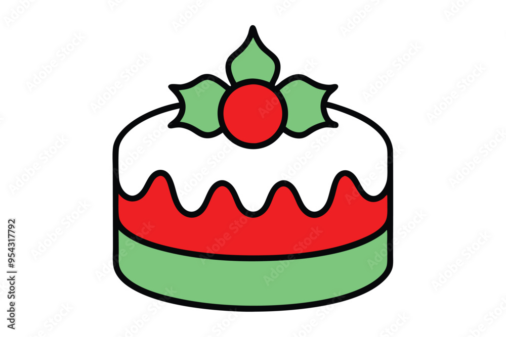 Christmas cake vector line art, clipart illustration with isolated on ...